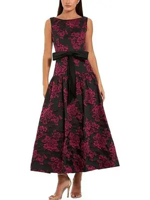 Mac Duggal Brocade Midi Dress With Bow - Magenta Multi