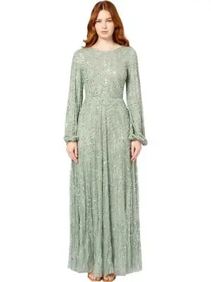 MARYISA Ferial Embellished Maxi Dress - Sage Green