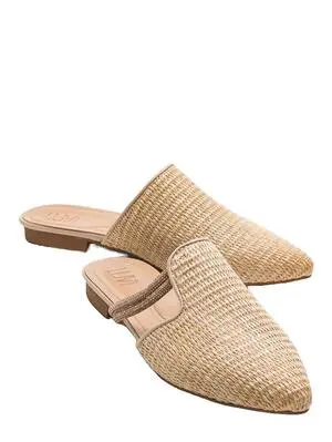 PROLOGUE SHOES Pesa Woven Slippers - Beige Faux Leather