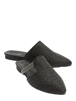 PROLOGUE SHOES Pesa Woven Slippers - Black Faux Leather