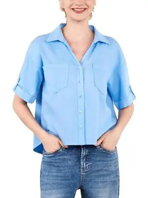 HINT OF BLU Emma Boxy Roll Tab Shirt - Fresh Blue