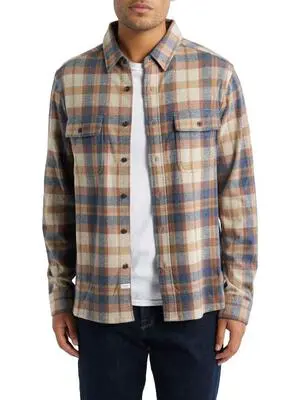 7 Diamonds Generation Plaid Stretch Flannel Button-up Shirt - Tan