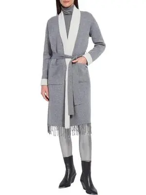 Lyssé Juliette Fringed Sweater Coat - Grey Melange/light Pewter