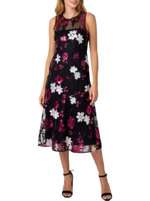 Sam Edelman Floral Sequin Strapless Midi Dress - Pink/black