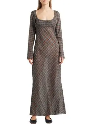 DAMSON MADDER Marissa Sheer Plaid Maxi Dress - Plaid Multi