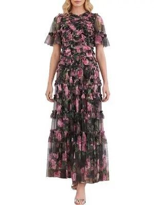 NEEDLE & THREAD Rose Vine Round Neck Gown