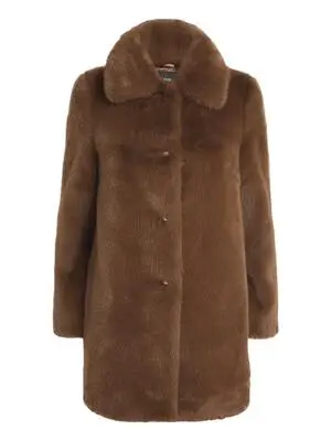 Maje Faux Fur Double-breasted Coat - Brown