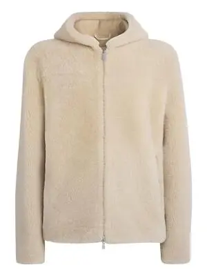 Eleventy Shearling Hooded Jacket - Ivory