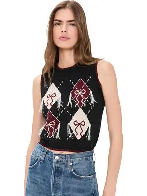 ANOTHER GIRL Bow Argyle Knitted Tank