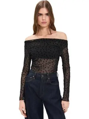 LE BOP Off-shoulder Top - Black Polka Dot
