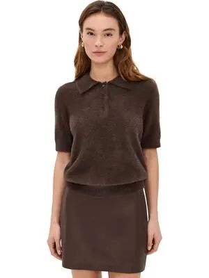 LE BOP Fuzzy Knit Polo - Chocolate