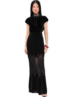Saloni Fabienne Velvet Long Dress - Onyx Brushstroke