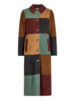 Rixo Milly Patchwork Suede Coat - Green