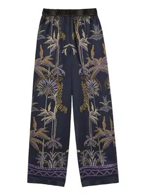 FORTE_FORTE Floral-print Straight-leg Satin Trousers - Navy