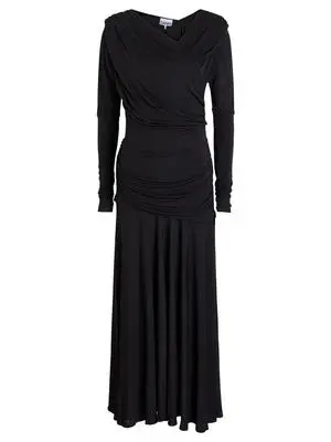 GANNI Ruched Wrap-effect Mesh Maxi Dress - Black