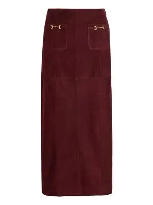 Rixo Horsebit-embellished Suede Midi Skirt - Maroon