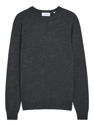 LES DEUX Logo Embroidered Merino Wool Jumper - Dark Grey