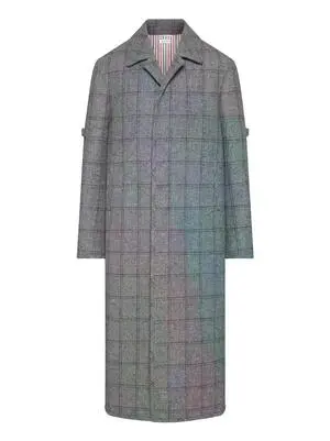 Thom Browne Checked Overcoat With Armband Detail - Grey
