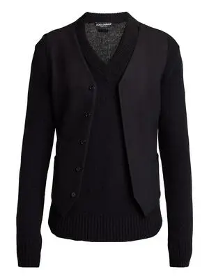 Dolce & Gabbana V-neck Knit Cardigan With Vest - Black