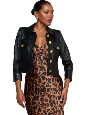 L'Agence Kumi Cropped Leather Jacket - Black