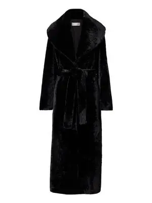 Nour Hammour Giovanna Shearling Wrap Coat - Black