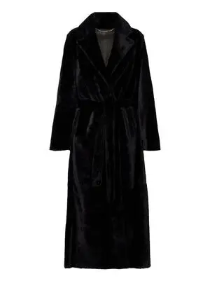 Nour Hammour Meret Shearling Wrap Coat - Black