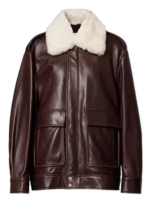 Nour Hammour Drey Shearling-trimmed Leather Jacket - Brown