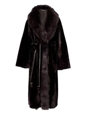Nour Hammour Isadora Reversible Shearling Wrap Coat - Brown