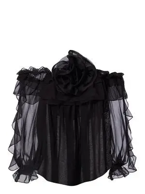 Carolina Herrera Floral-appliqué Silk Tulle Top - Black