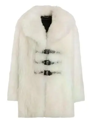 Dolce & Gabbana Buckle-detail Shearling Coat - Neutrals