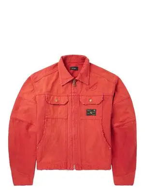 WILLY CHAVARRIA Willy Chavarria Stockton Cropped Logo-detailed Distressed Denim Jacket Red