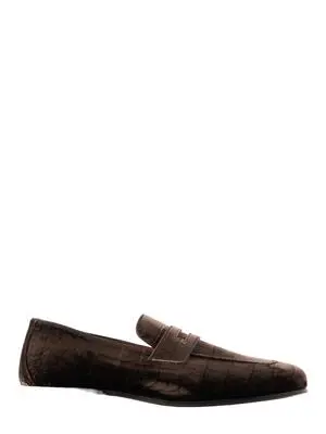 TOM FORD Gigi Croc-effect Velvet Penny Loafers - Brown