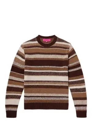 THE ELDER STATESMAN Striped Cashmere Crewneck Sweater Brown