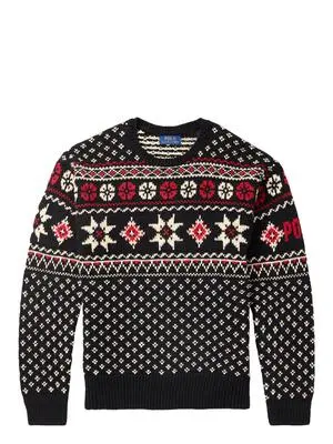Polo Ralph Lauren Intarsia Cotton And Cashmere-blend Sweater - Black