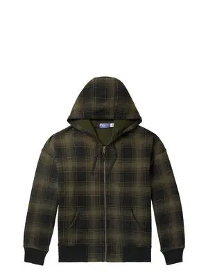 Polo Ralph Lauren Checked Cotton-blend Jersey Zip-up Hoodie - Green