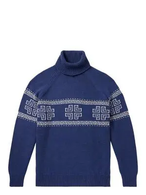 Brunello Cucinelli Intarsia-knit Cashmere Rollneck Sweater - Blue