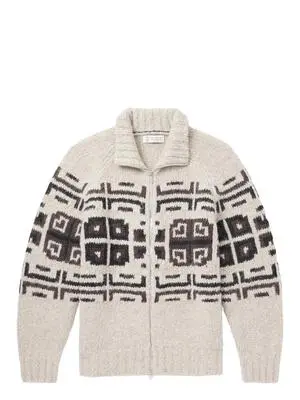 Brunello Cucinelli Intarsia-knit Alpaca-blend Cardigan - Neutrals