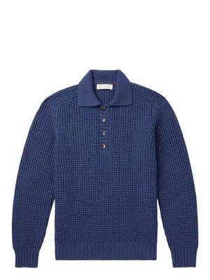 Brunello Cucinelli Waffle-knit Cashmere Polo Shirt - Blue