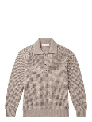 Brunello Cucinelli Waffle-knit Cashmere Polo Shirt - Neutrals