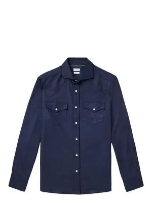 Brunello Cucinelli Virgin Wool-flannel Western Shirt - Blue