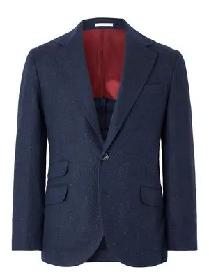 Brunello Cucinelli Herringbone Wool And Cashmere-blend Blazer - Blue
