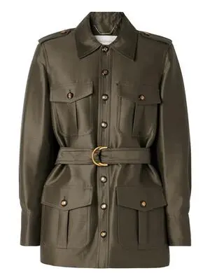 Zimmermann Rebellion Belted Wool And Silk-blend Jacket - Green