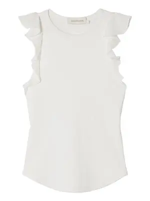 Zimmermann Awaken Ruffled Ribbed Cotton-blend Jersey Tank - Ivory