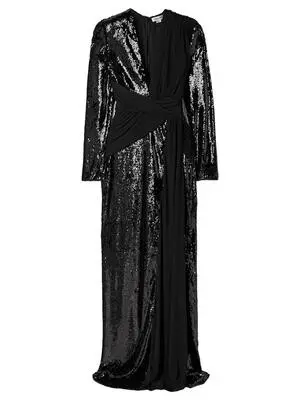 Zuhair Murad Draped Paneled Sequined Tulle And Jersey Gown - Black