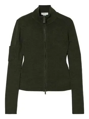 Victoria Beckham Merino Wool-blend Zip-up Sweater - Green