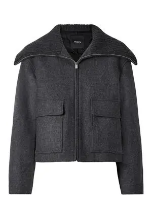 Theory Ribbed Wool-Trimmed Wool-Blend Twill Jacket Charcoal