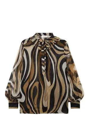 Emilio Pucci Ruffled Metallic Silk-blend Crepon Blouse - Gold