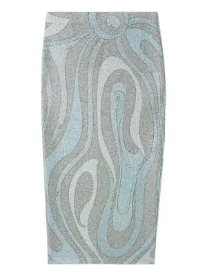 Emilio Pucci Printed Metallic Jersey Midi Skirt Silver