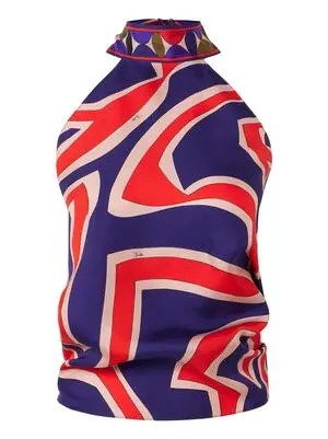 Emilio Pucci Printed Silk-Twill Halterneck Top Multi