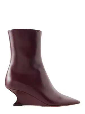 Paris Texas Nina Leather Wedge Ankle Boots - Burgundy